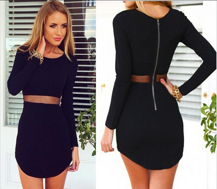 Long Sleeved Dress Sexy Slim Perspective Are Irregular Skirt Oiph on Luulla